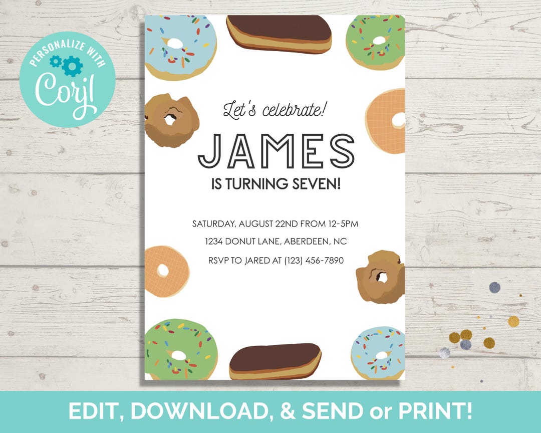 Donut Birthday Invitation Template, Editable Donuts Birthday Party ...