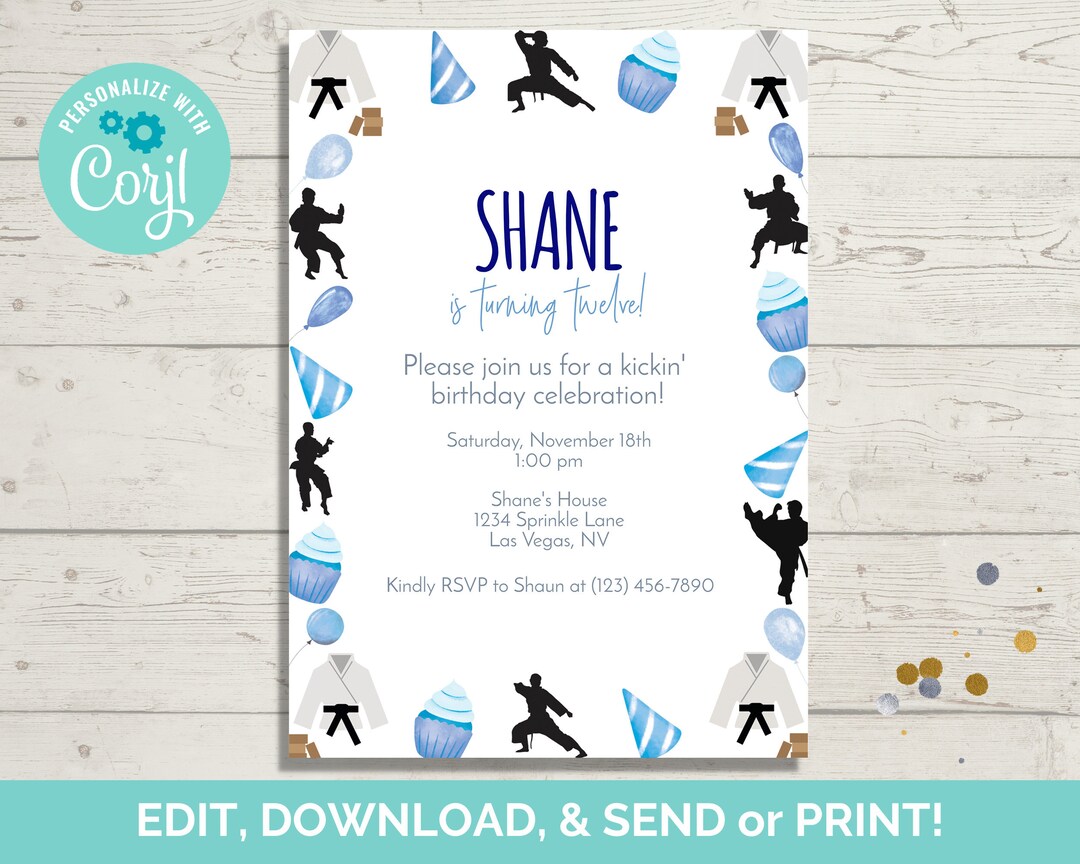 Karate Boy Invitation Template, Karate Boy Birthday Invite, Karate ...