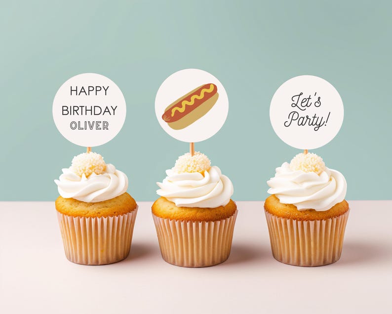 Hot Dog Cupcake Topper Template, Hot Dog Cupcake Toppers, Birthday ...