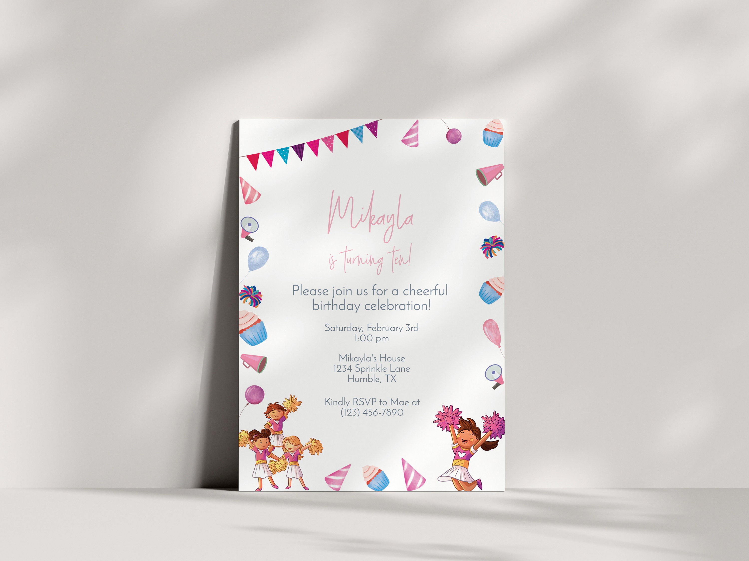Cheerleading Birthday Invitation Template, Cheerleading Party Invite ...