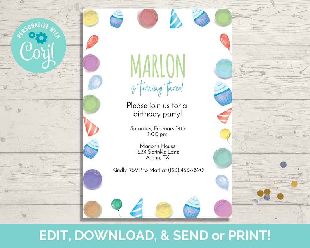 Marbles Theme Birthday Invitation Template, Editable Marbles Birthday ...