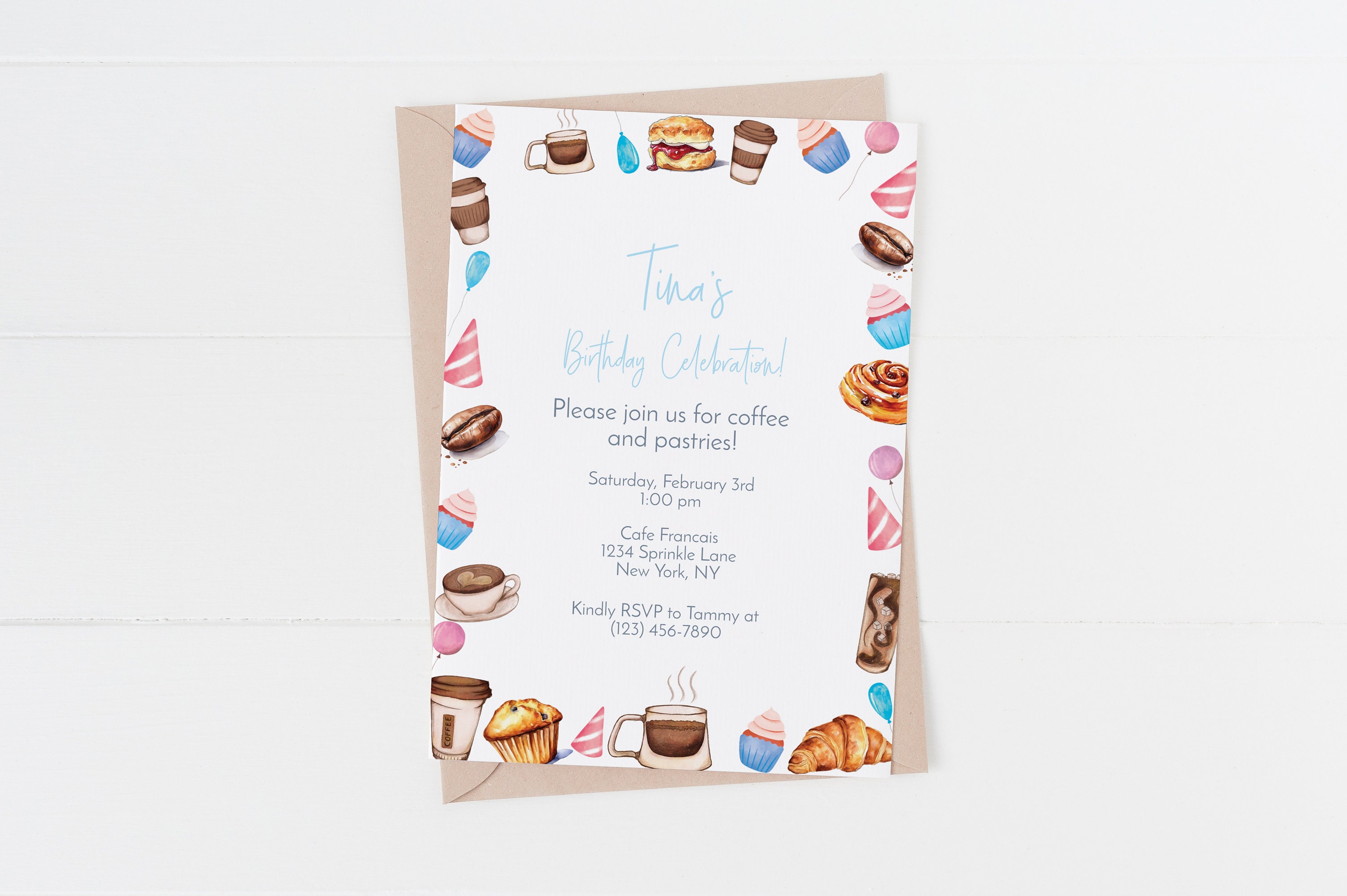 Coffee and Pastries Invitation Template, Coffee and Pastries Birthday ...