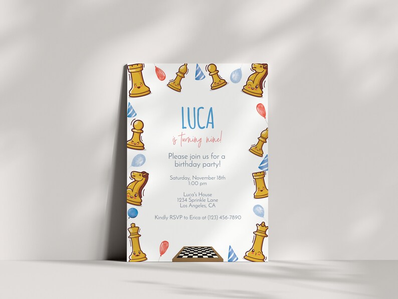 Chess Birthday Invitation Template, Chess Birthday Invite, Chess Party ...