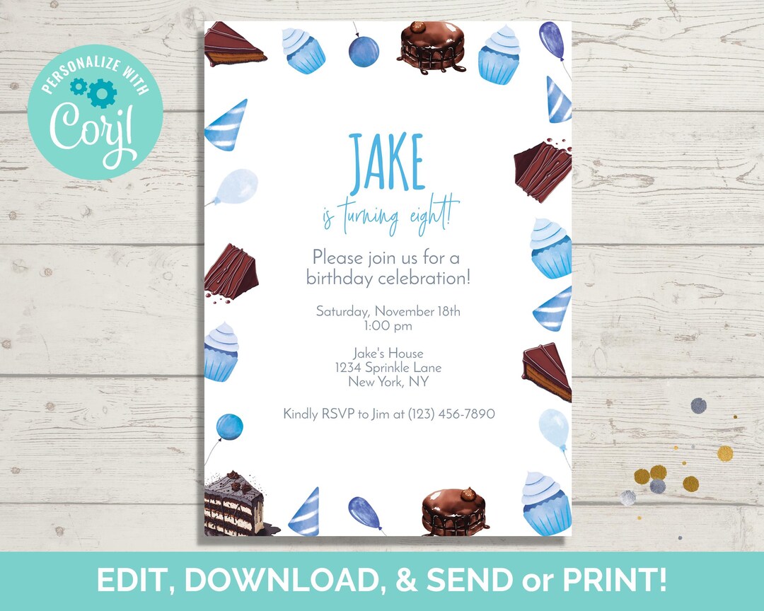 Chocolate Cake Invitation Template, Birthday Invite, Cake Invite ...