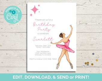 EDITABLE Ballerina Birthday Invitation Template INSTANT DOWNLOAD ...