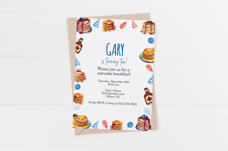 Pancake Breakfast Birthday Invitation Template, Editable Pancake ...