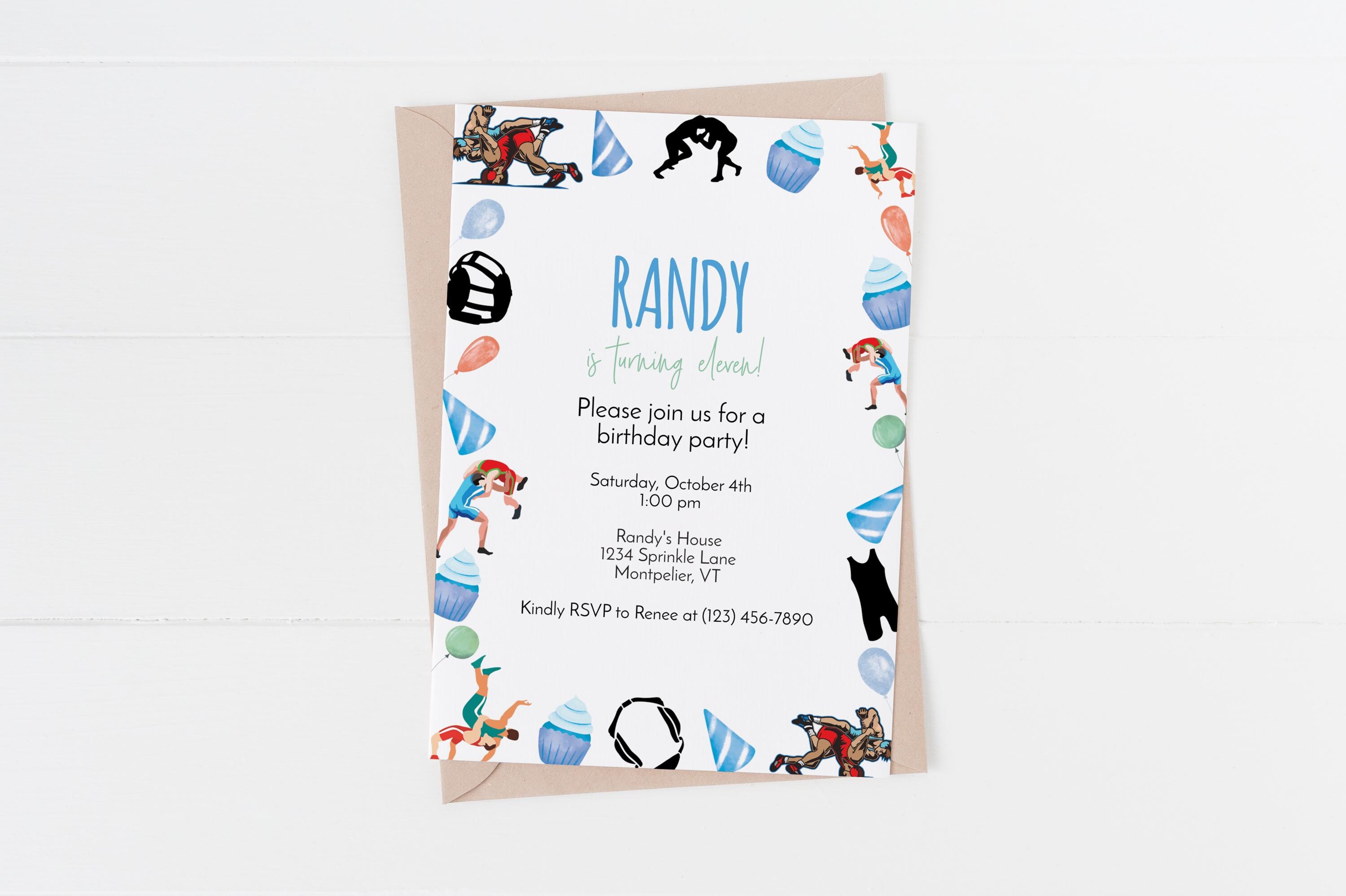 Wrestling Birthday Invitation Template, Editable Party Invite (digital ...