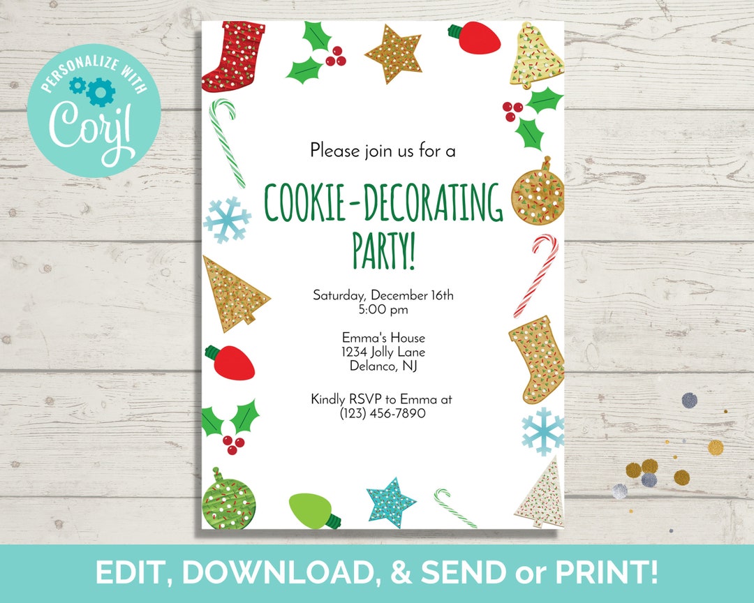 Cookie Decorating Party Invitation Template, Editable Holiday Party ...