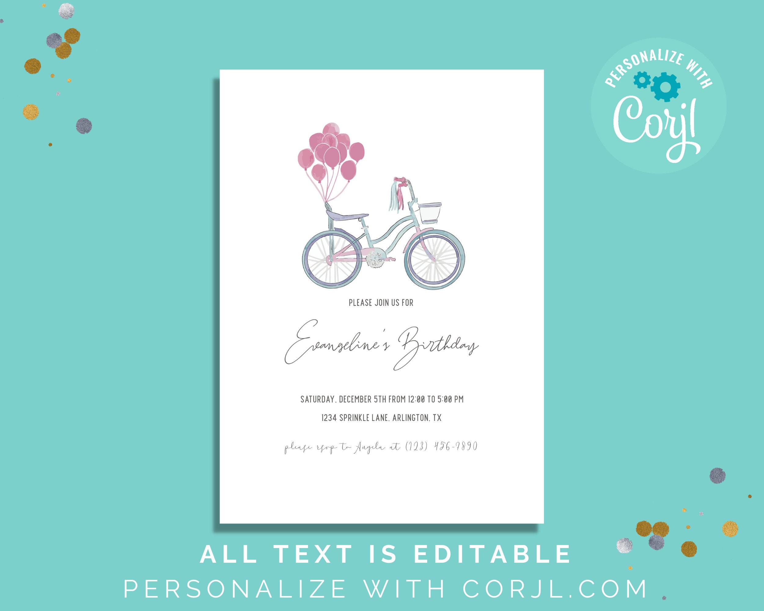 Bicycle Birthday Invitation, Bike Invitation, Bike Invite, Instant ...