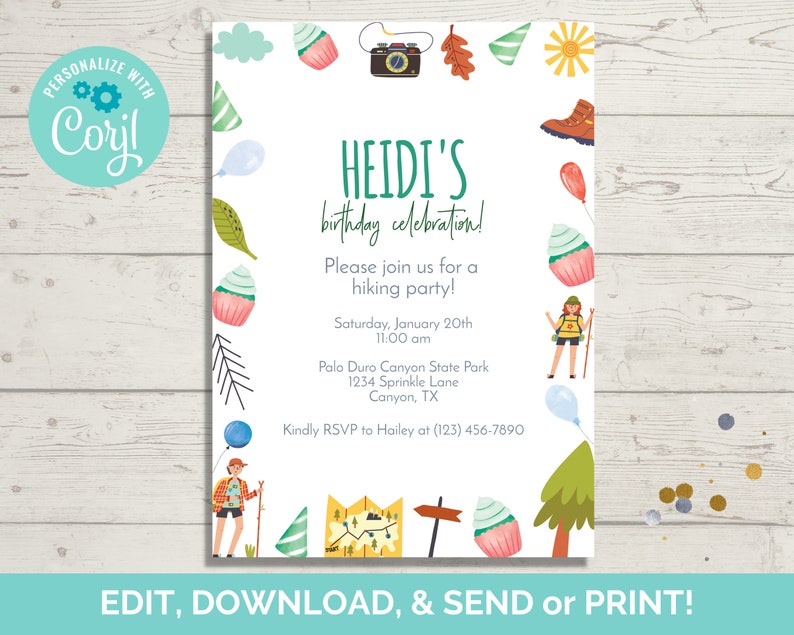 Hiking Birthday Invitation Template, Editable Party Invite (instant ...