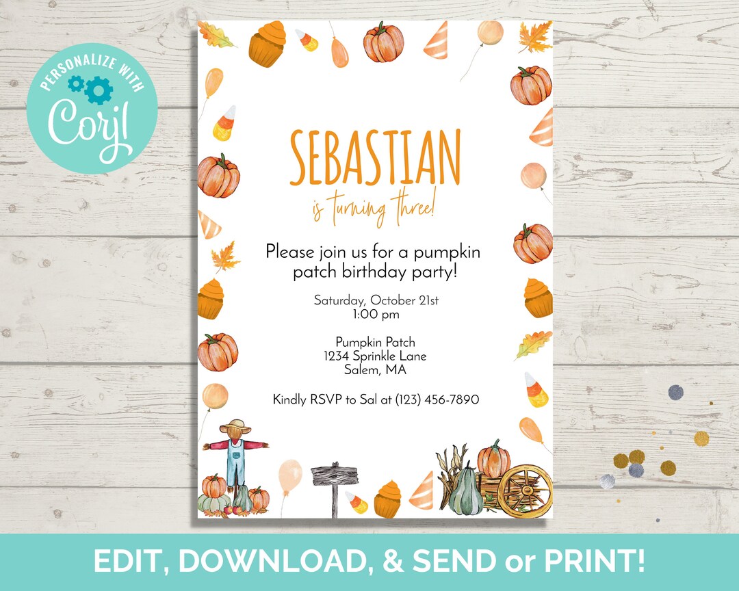 Pumpkin Patch Birthday Invitation Template, Pumpkin Patch Party Invite ...