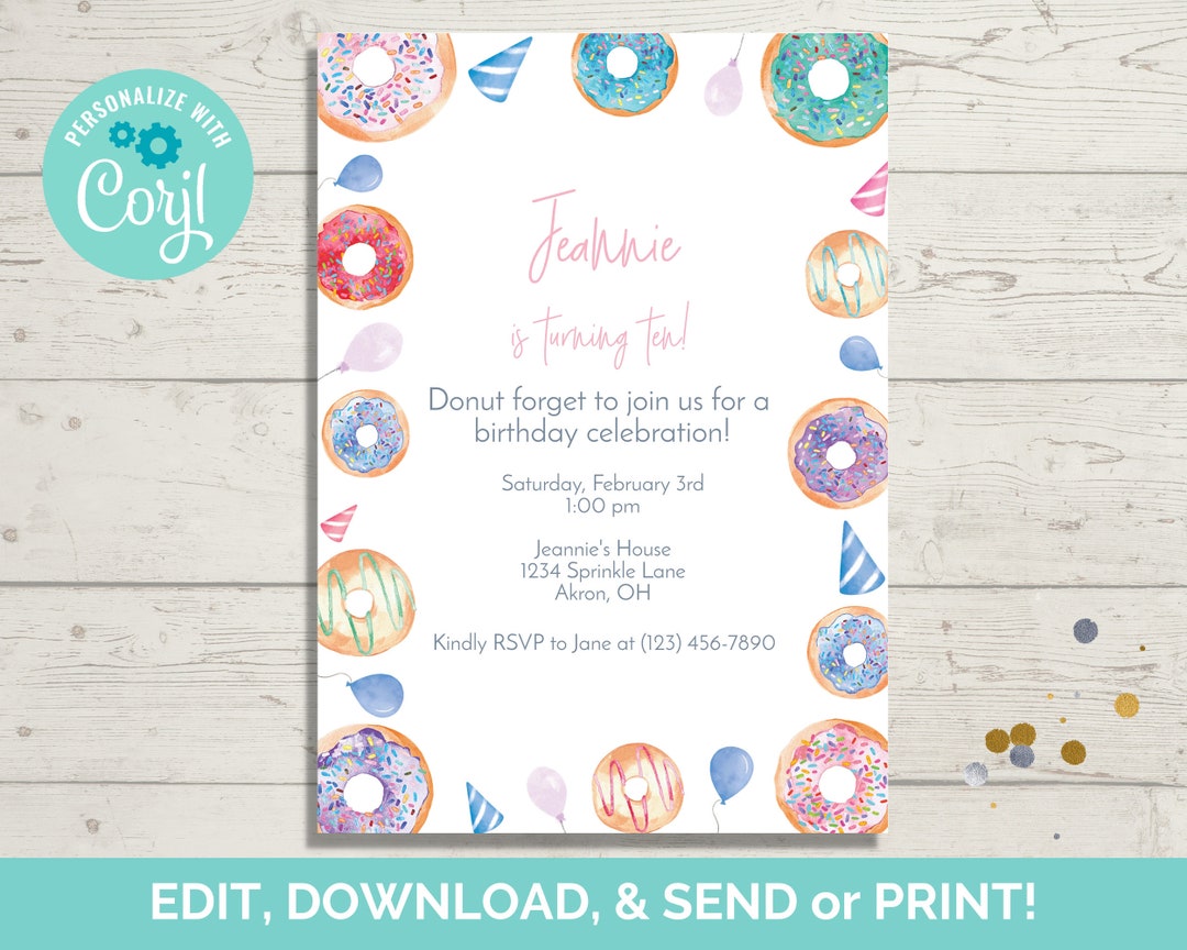 Donut Invitation Template, Donut Birthday Invite, Donut Party Invite ...