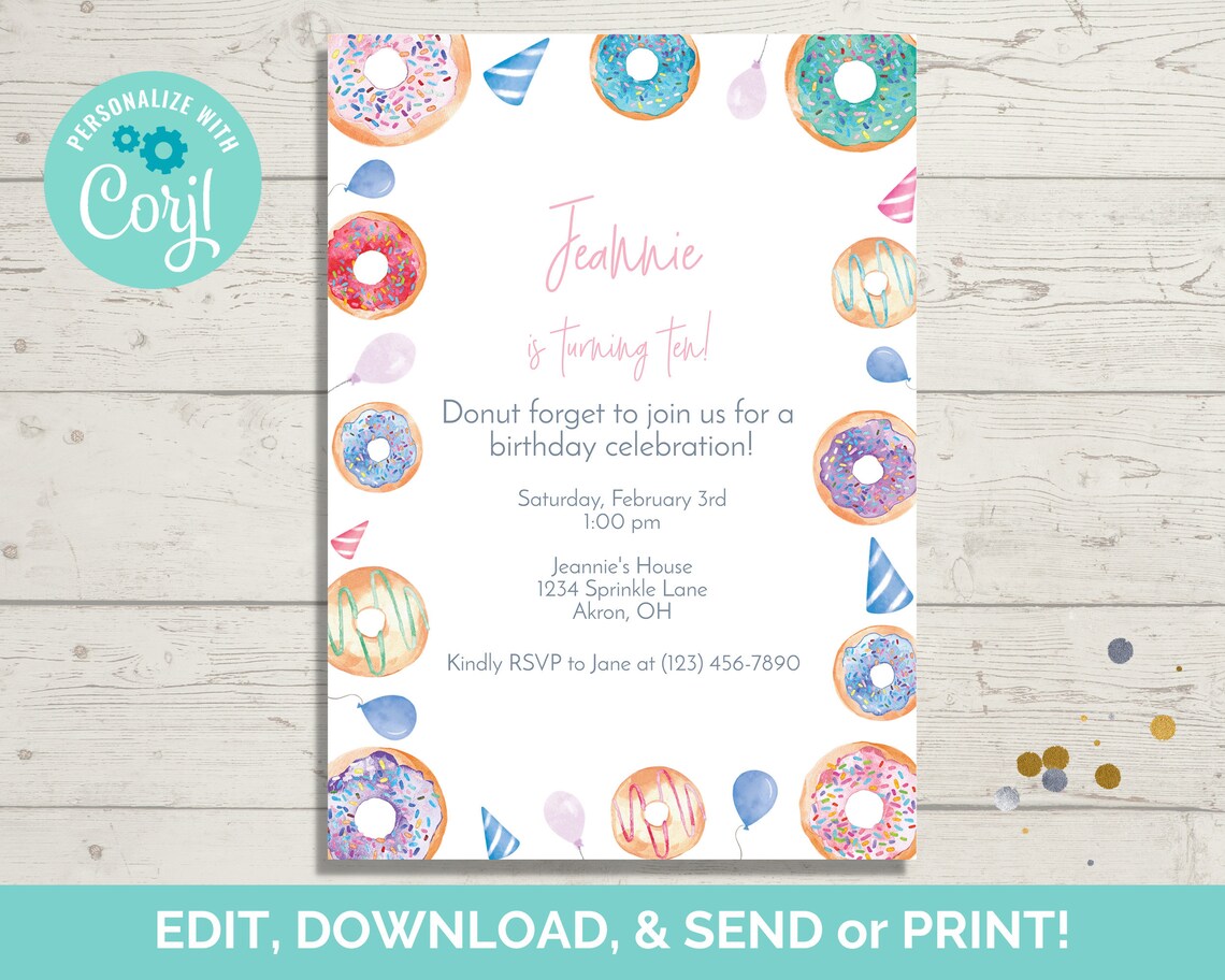 Donut Invitation Template, Donut Birthday Invite, Donut Party Invite ...