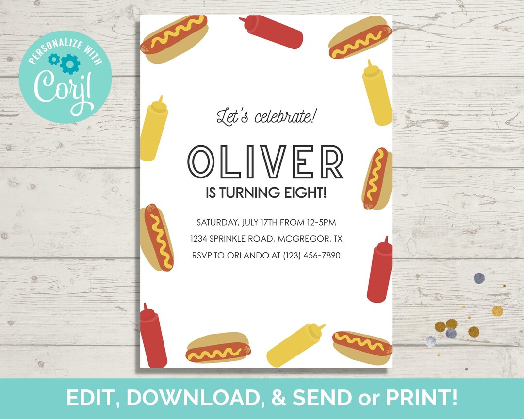 Editable Hot Dog Birthday Invitation Template (digital Download) - Etsy