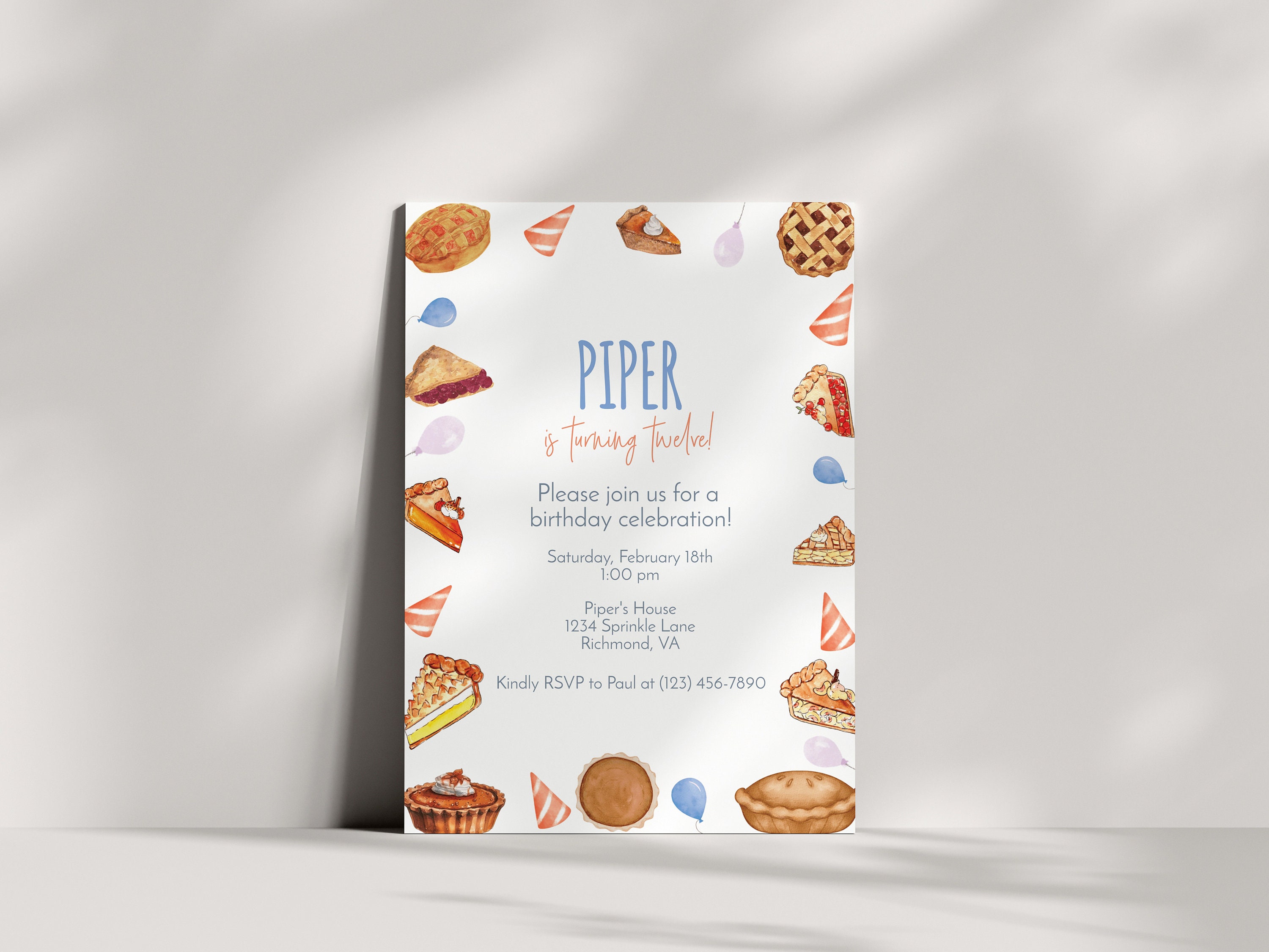 Pie Theme Birthday Invitation Template, Pie Birthday Invite, Pie Party ...