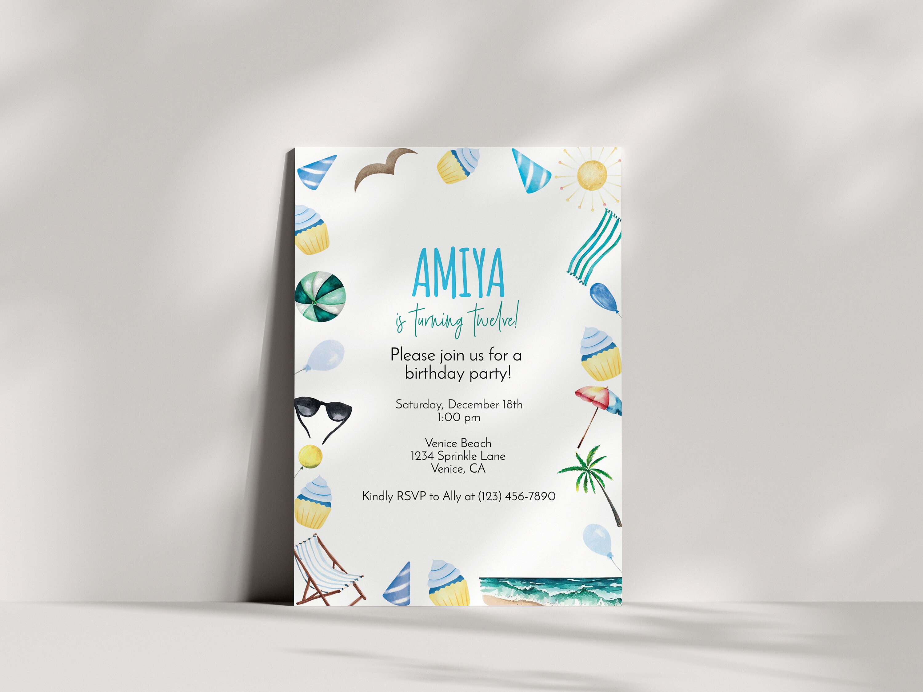 Beach Invitation Template, Editable Beach Birthday Party Invite, Beach ...