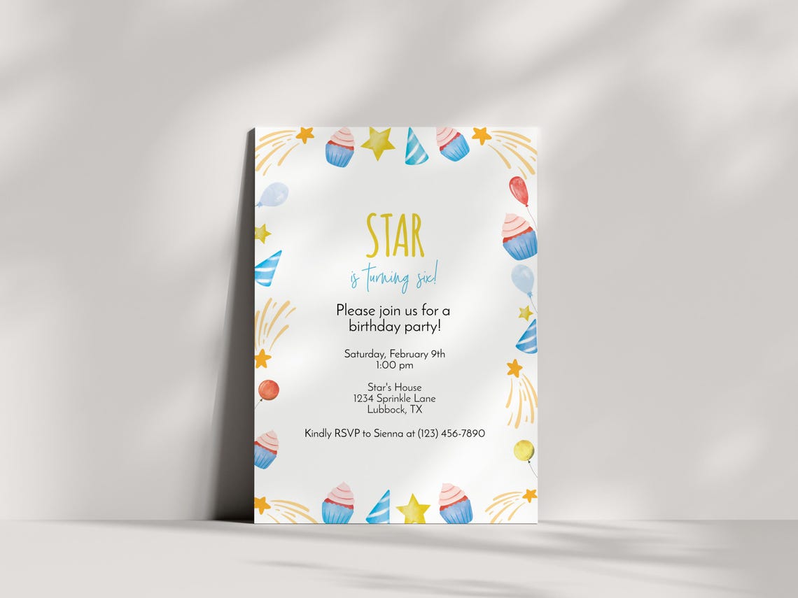 Shooting Star Birthday Invitation, Editable Party Invite (digital ...