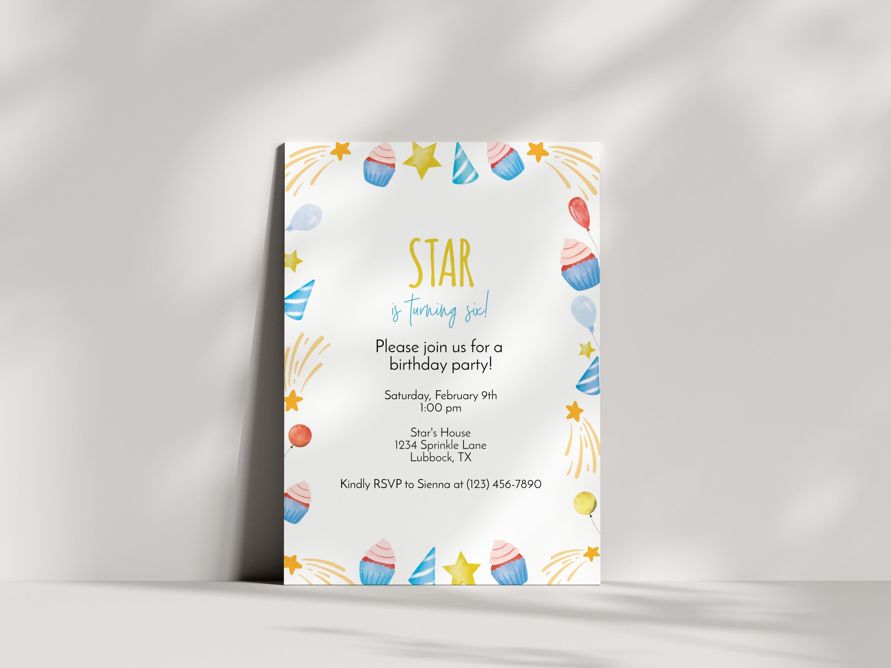 Shooting Star Birthday Invitation, Editable Party Invite (digital ...