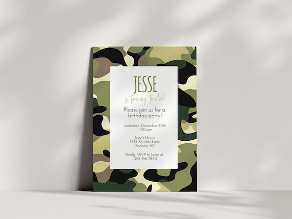 Camo Invitations Printable Paper