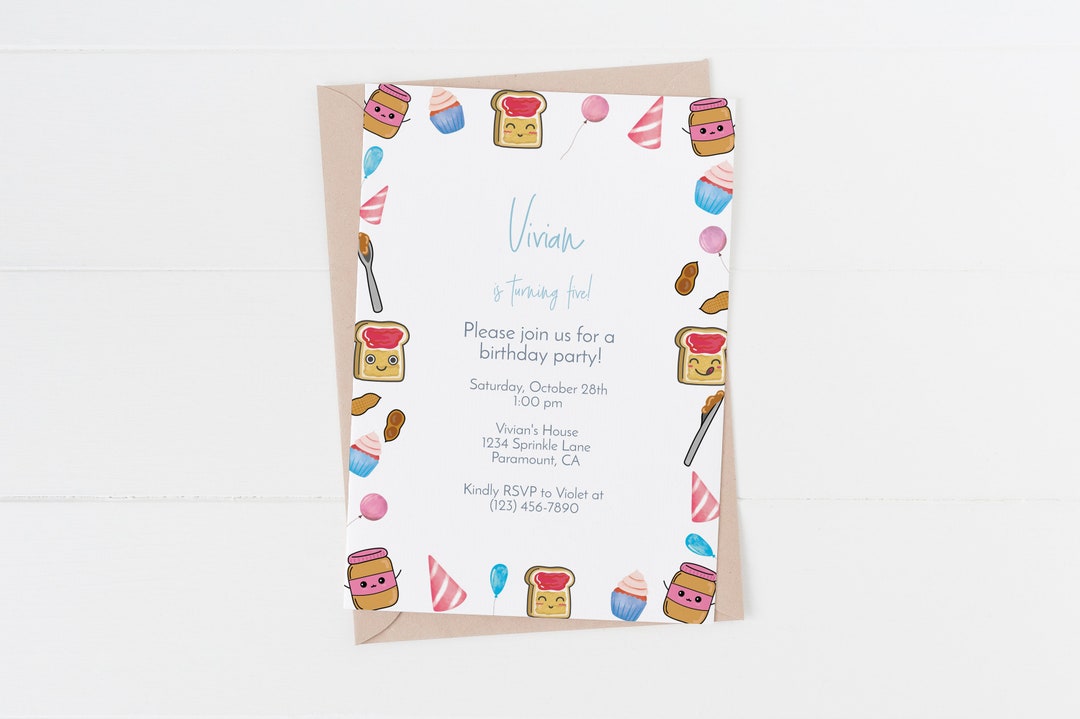 Peanut Butter Jelly Birthday Invitation Template, Editable Invite ...