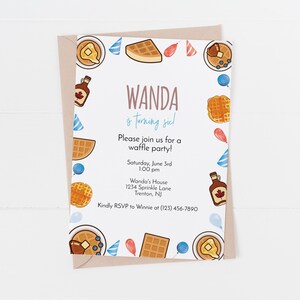 Waffle Birthday Invitation Template, Editable Breakfast Party Invite ...