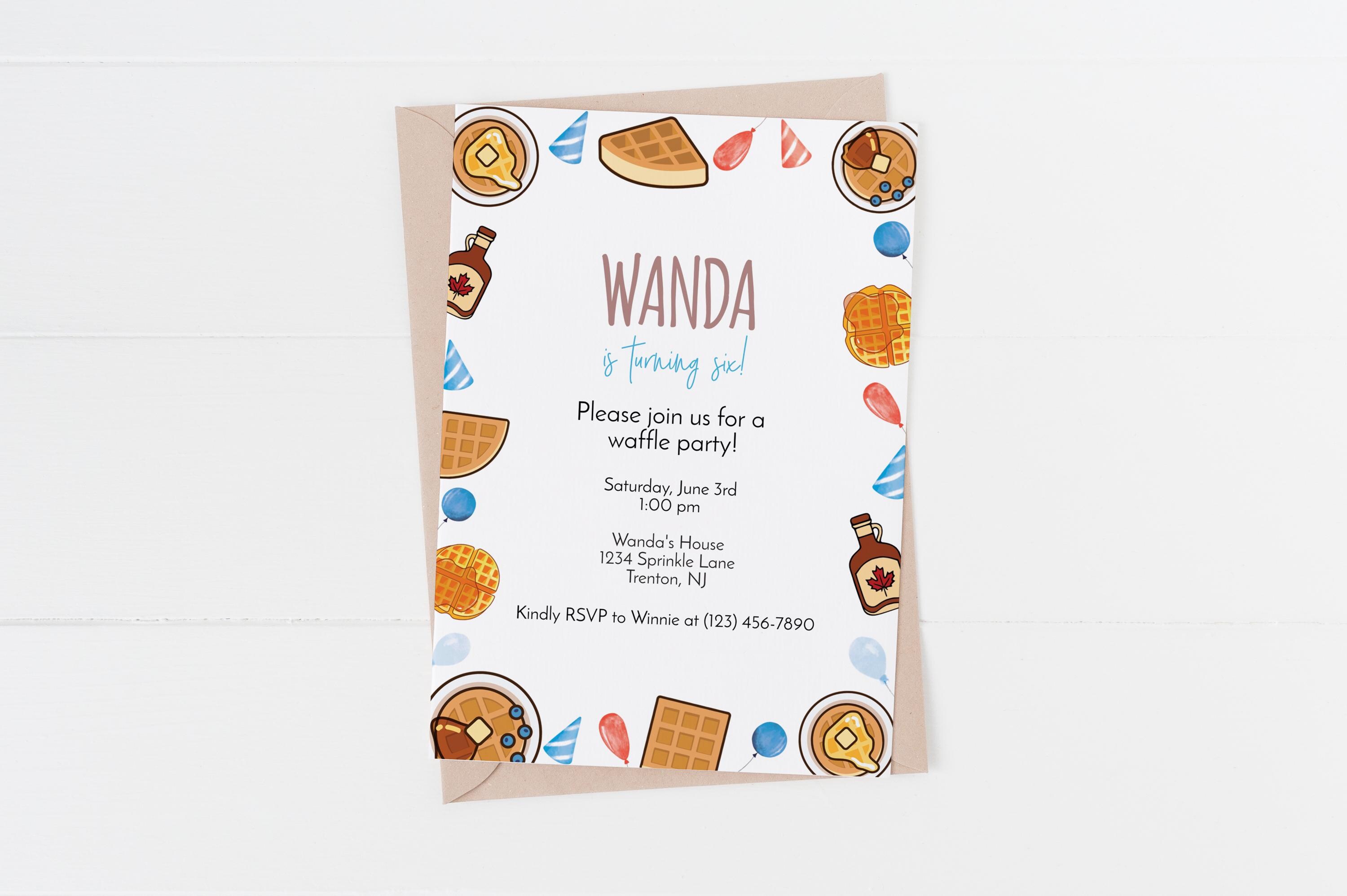 Waffle Birthday Invitation Template, Editable Breakfast Party Invite ...