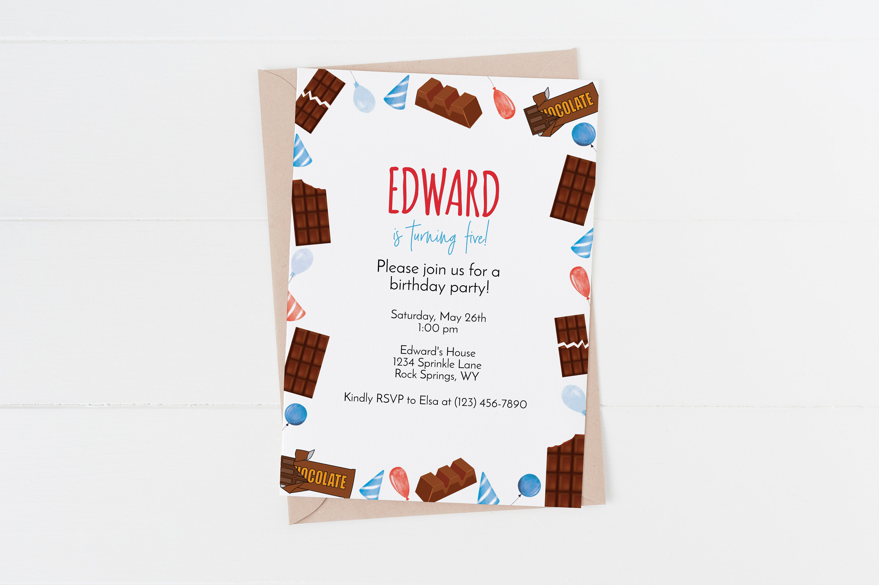 Chocolate Candy Birthday Invitation Template, Editable Chocolate ...