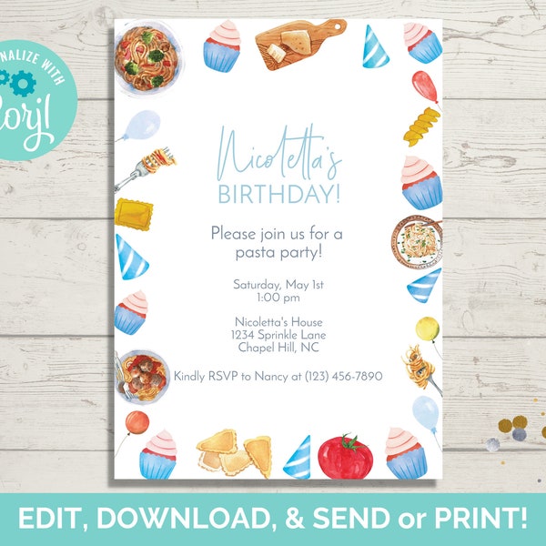 Pasta Birthday Party Invitation - Etsy