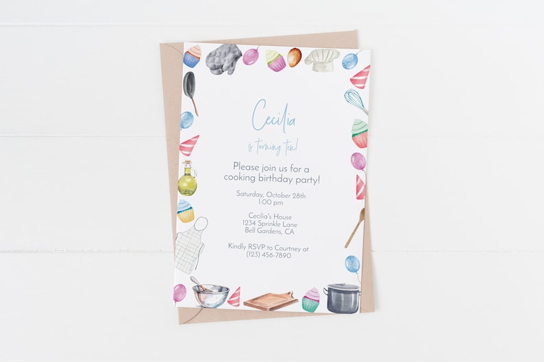 Cooking Party Invitation Template, Cooking Party Birthday Invite ...