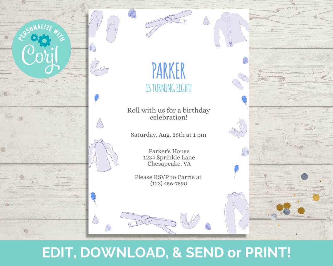 BJJ Birthday Invitation Template, Printable Invite (digital Download ...