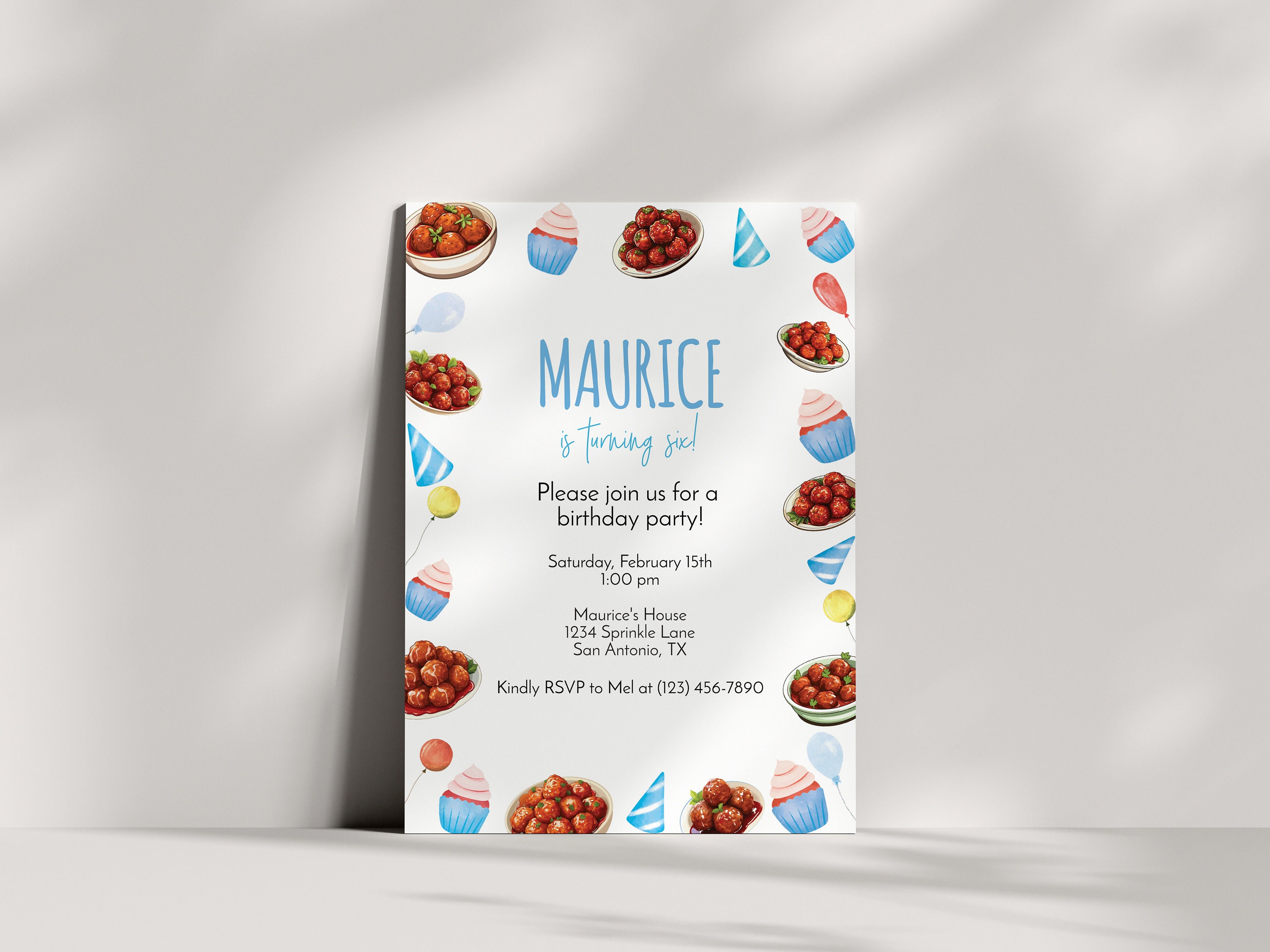 Meatball Theme Birthday Invitation Template, Editable Meatball Birthday ...