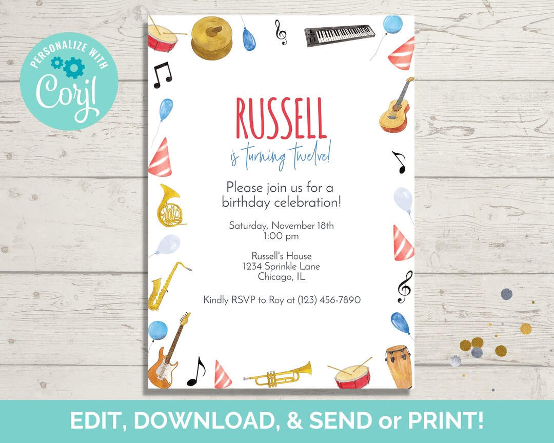 Music Theme Invitation Template, Music Birthday Invite, Music Party ...