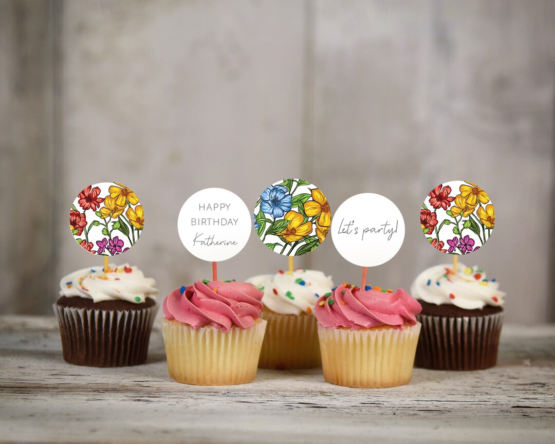 Floral Cupcake Topper Template, Flower Cupcake Toppers, Birthday Party ...