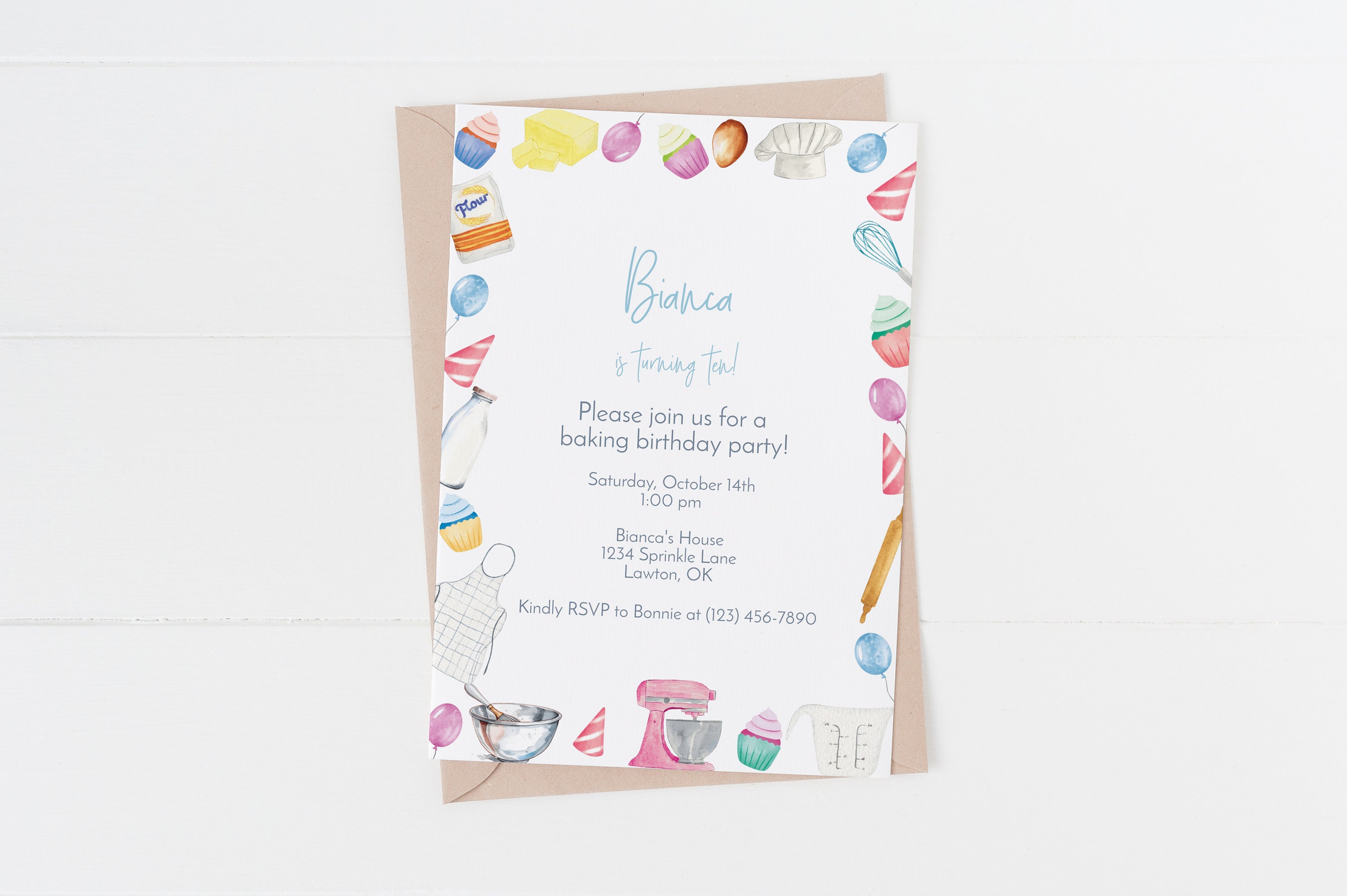 Baking Birthday Party Invitation Template, Birthday Invite, Baking ...
