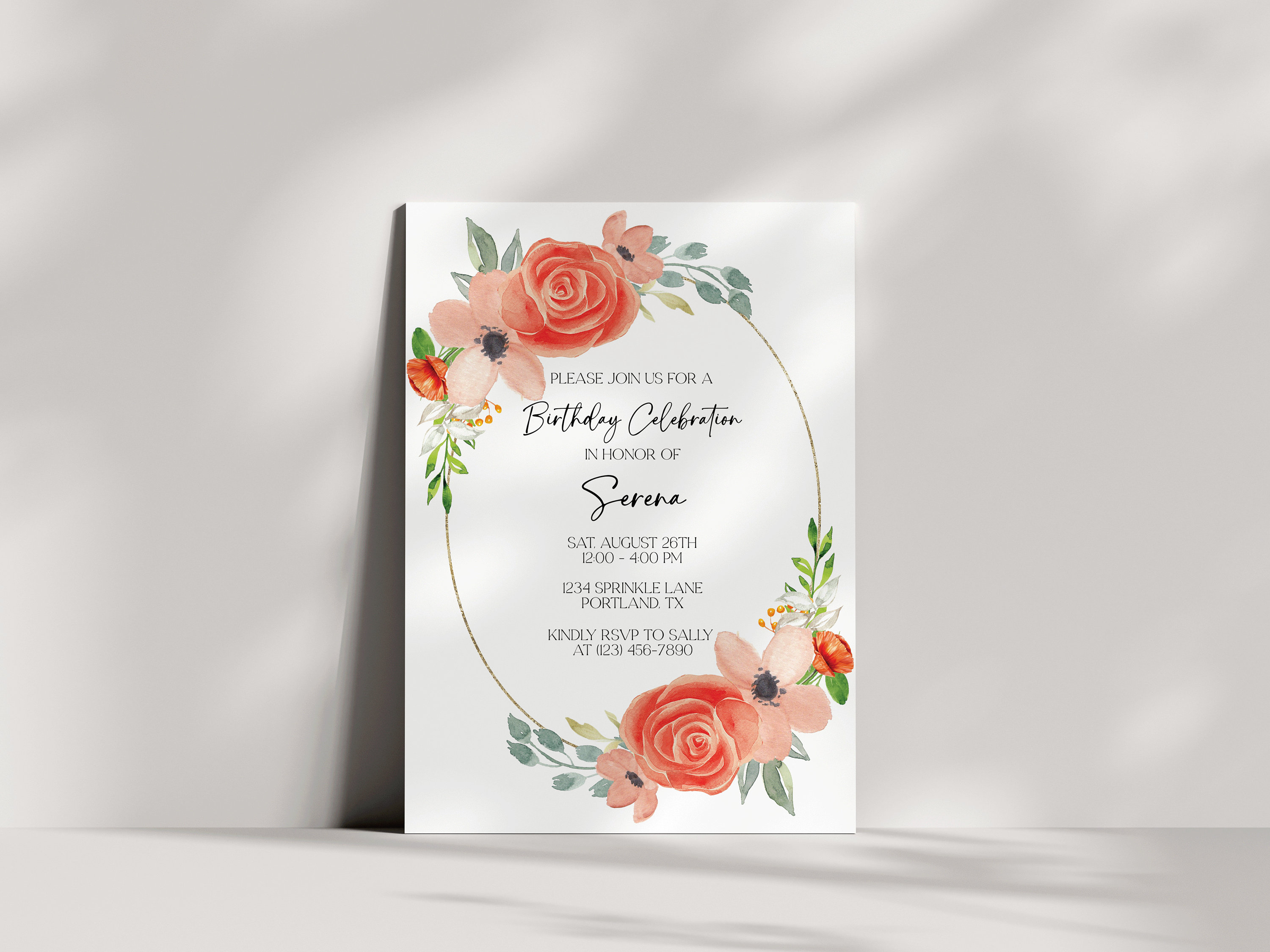 Floral Birthday Party Invite, Printable Floral Birthday Party Invite ...