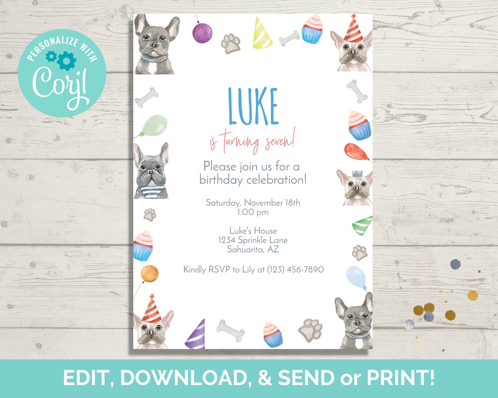 French Bulldog Invitation Template, French Bulldog Birthday Invite ...