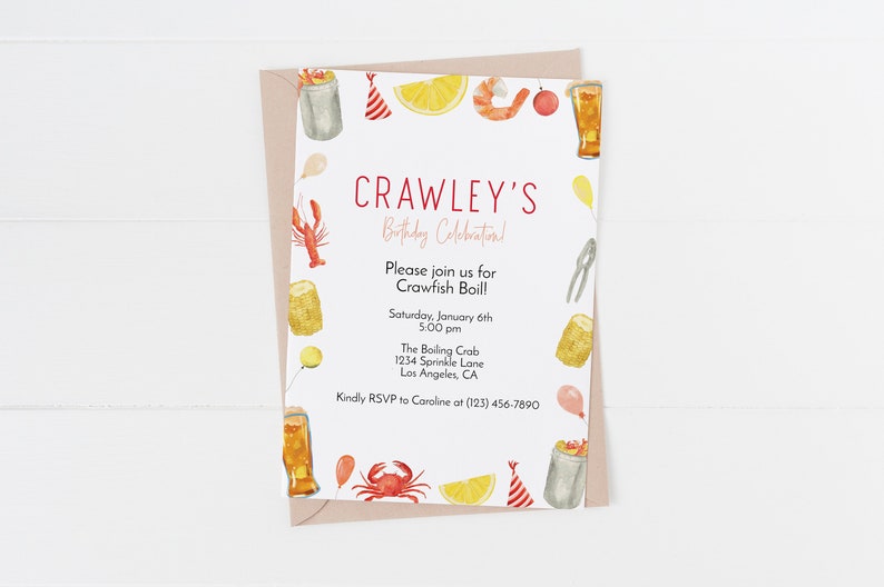 Seafood Boil Crawfish Boil Birthday Invitation Template, Editable ...