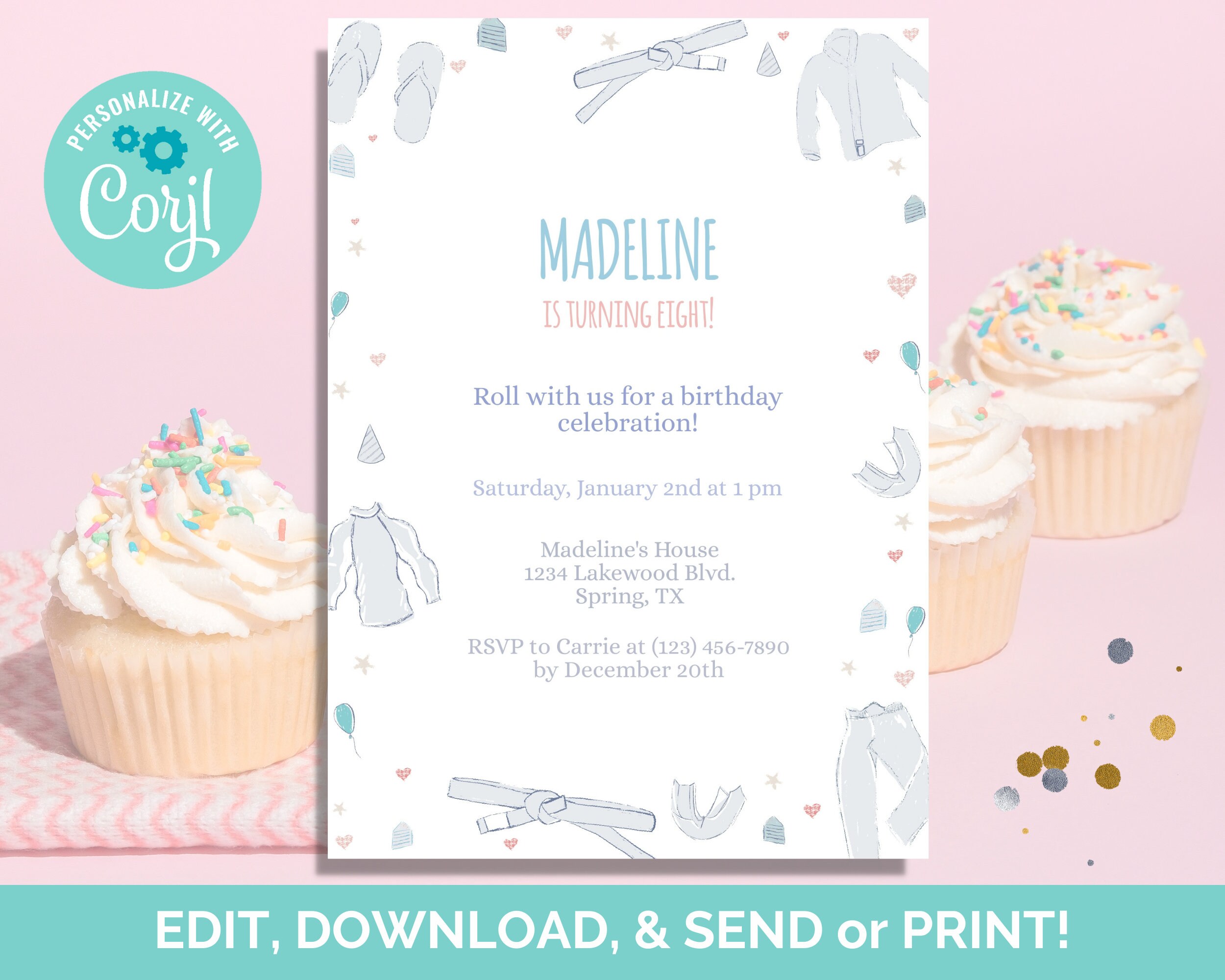 BJJ Birthday Invitation, BJJ Birthday Invite, Brazilian Jiu Jitsu ...