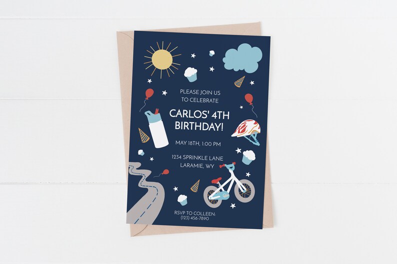 Bicycle Birthday Invitation Template, Editable Bike Birthday Party ...