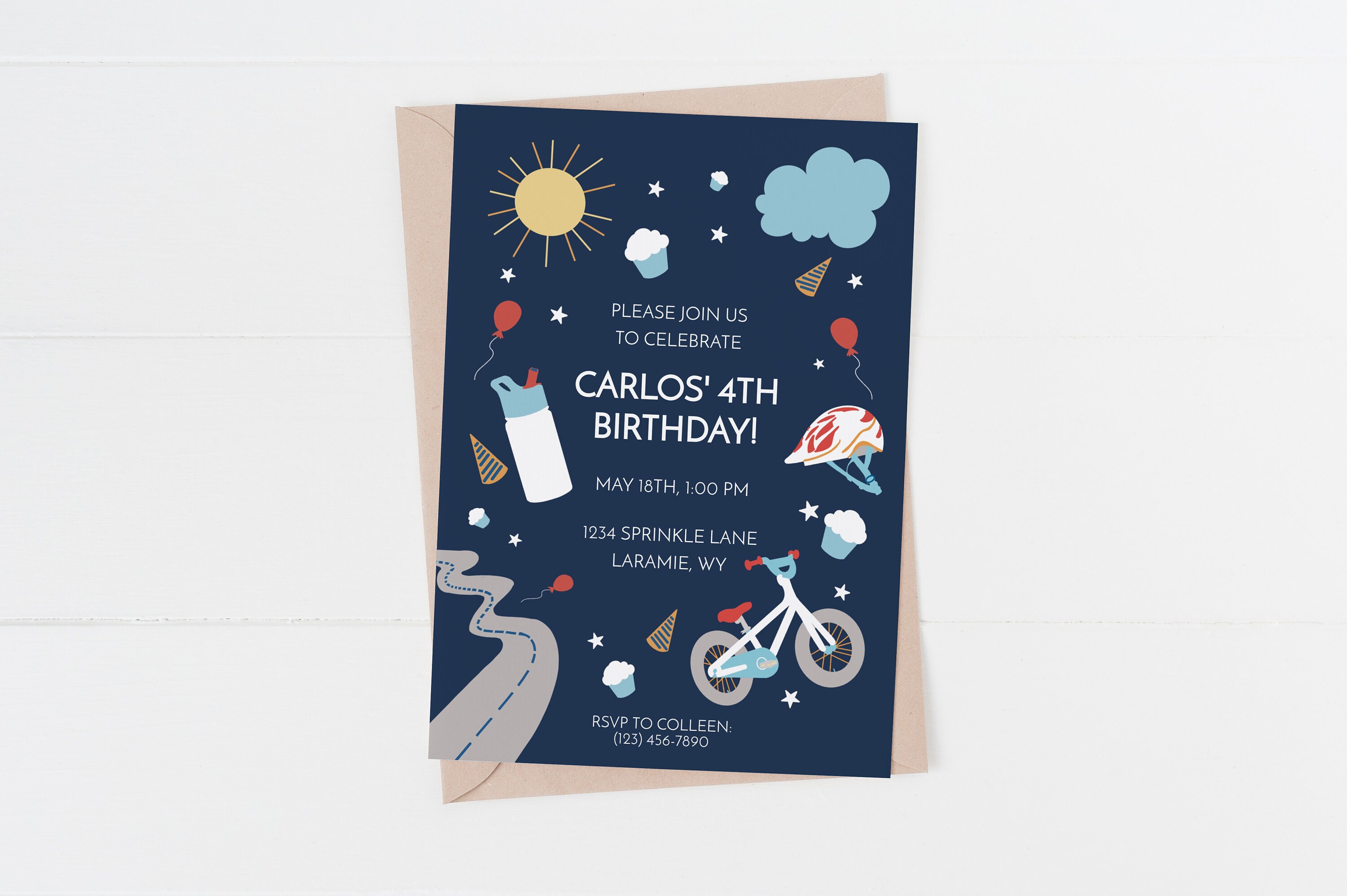 Bicycle Birthday Invitation Template, Editable Bike Birthday Party ...