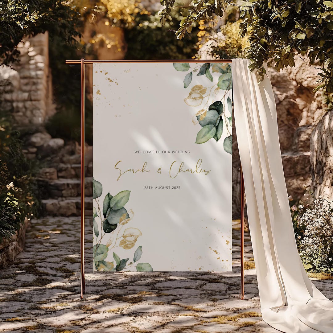 Wedding Welcome Sign - Green Wedding Welcome Sign Template, Reception ...