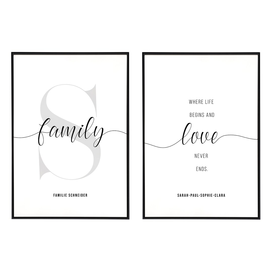 Personalisiertes Poster Set "Familie" mit Namen - Wohnzimmer, Posterset ...