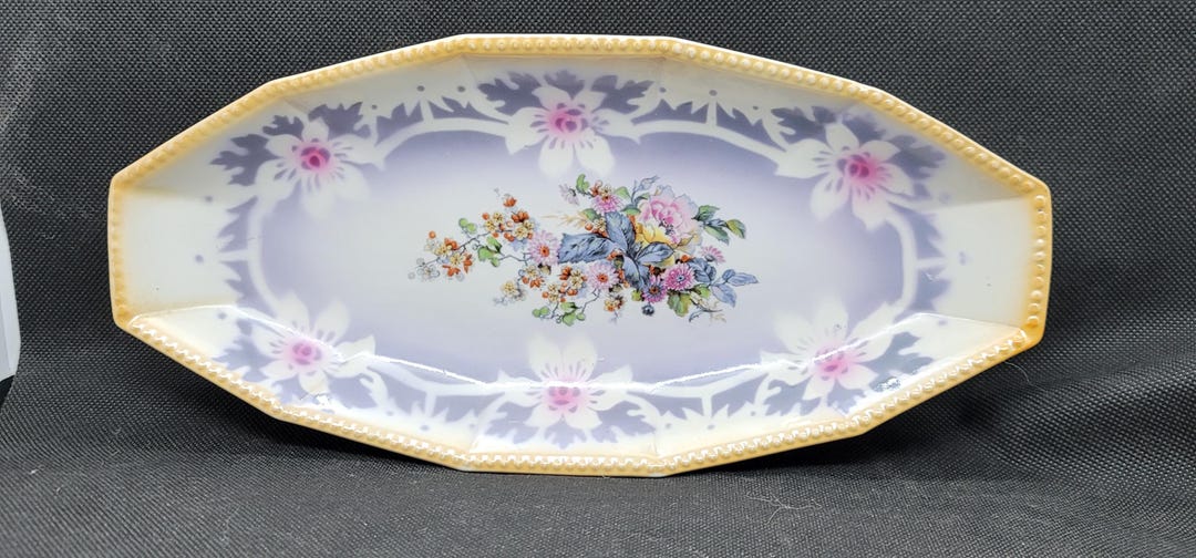 German Oval Lusterware Floral Celery or Relish Dish, Transferware ...
