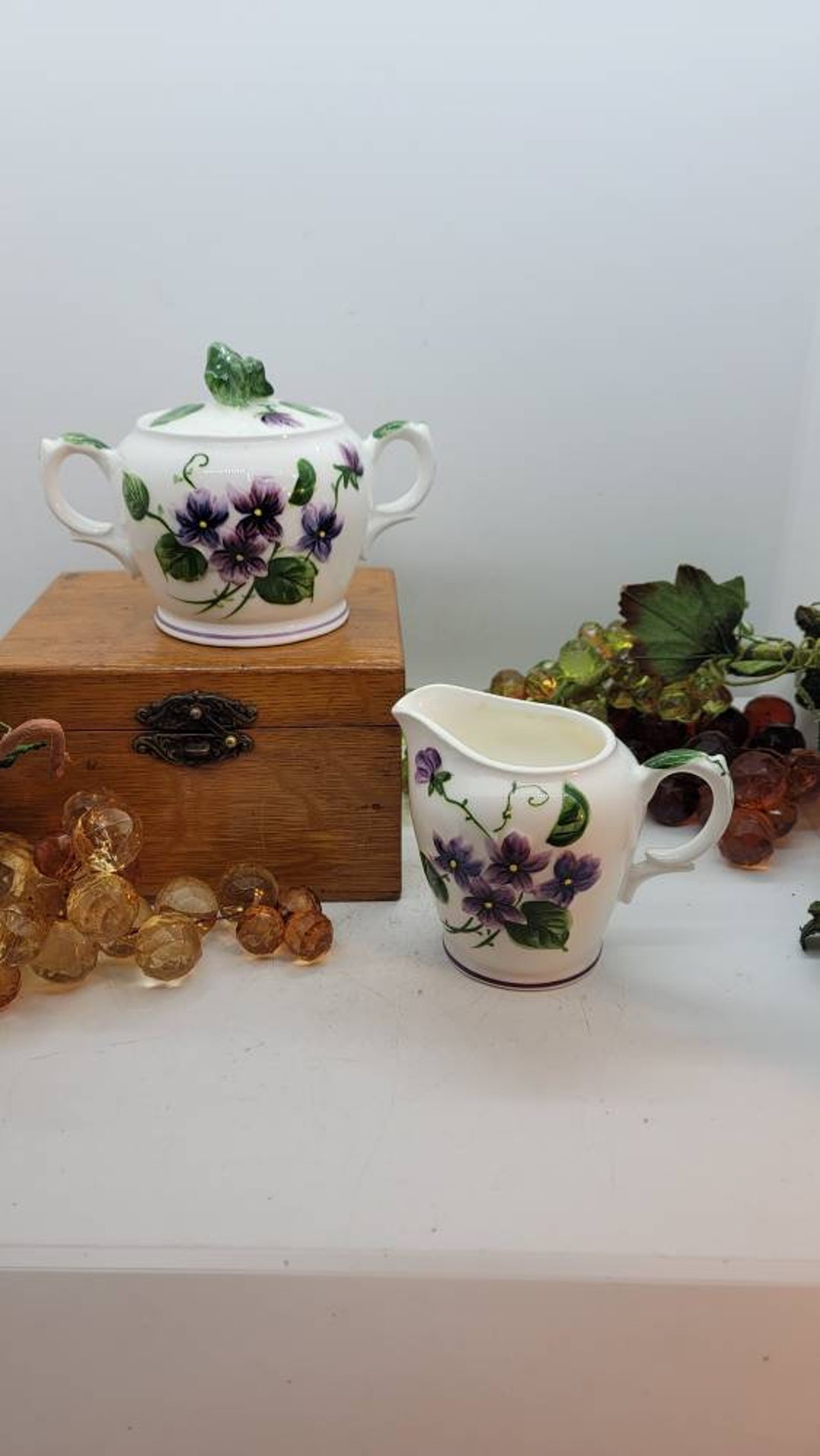 Lefton "sweet Violets" Double Handled Sugar Bowl and Creamer Pitcher ...