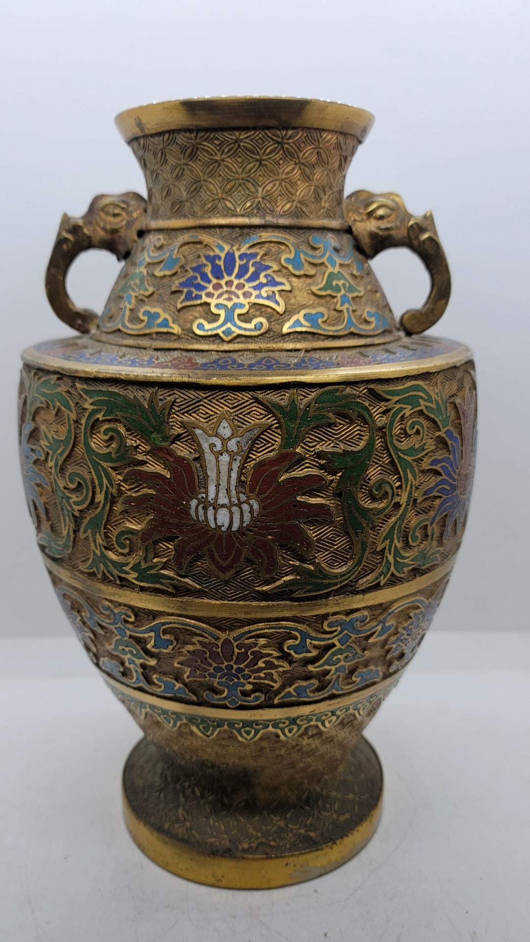 Large Japanese Champleve Cloisonne Enameled Bronze Vase, Beautiful ...