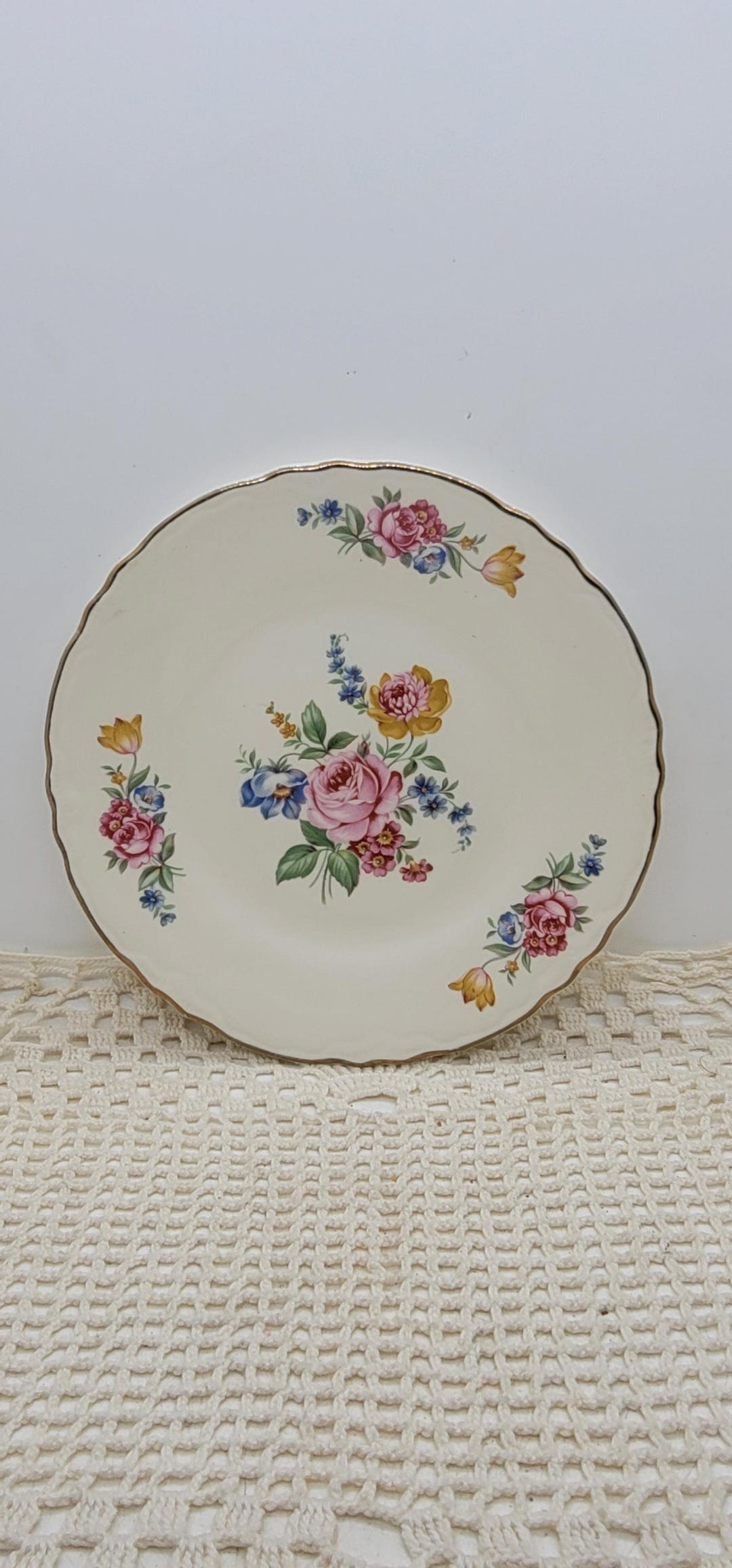 Set of Two Hazel by Scio Salad Plates, Ranson Shape, Large Center Decal ...