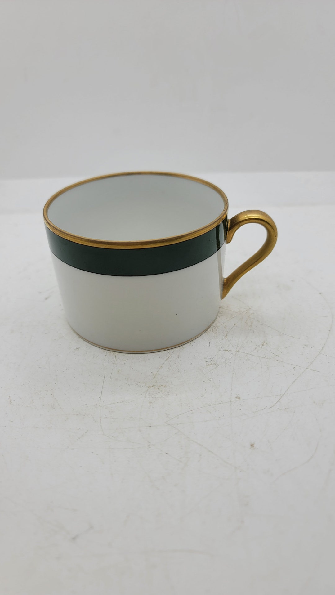 Set of Three Fitz and Floyd renaissance Cups Mugs, White With Green ...