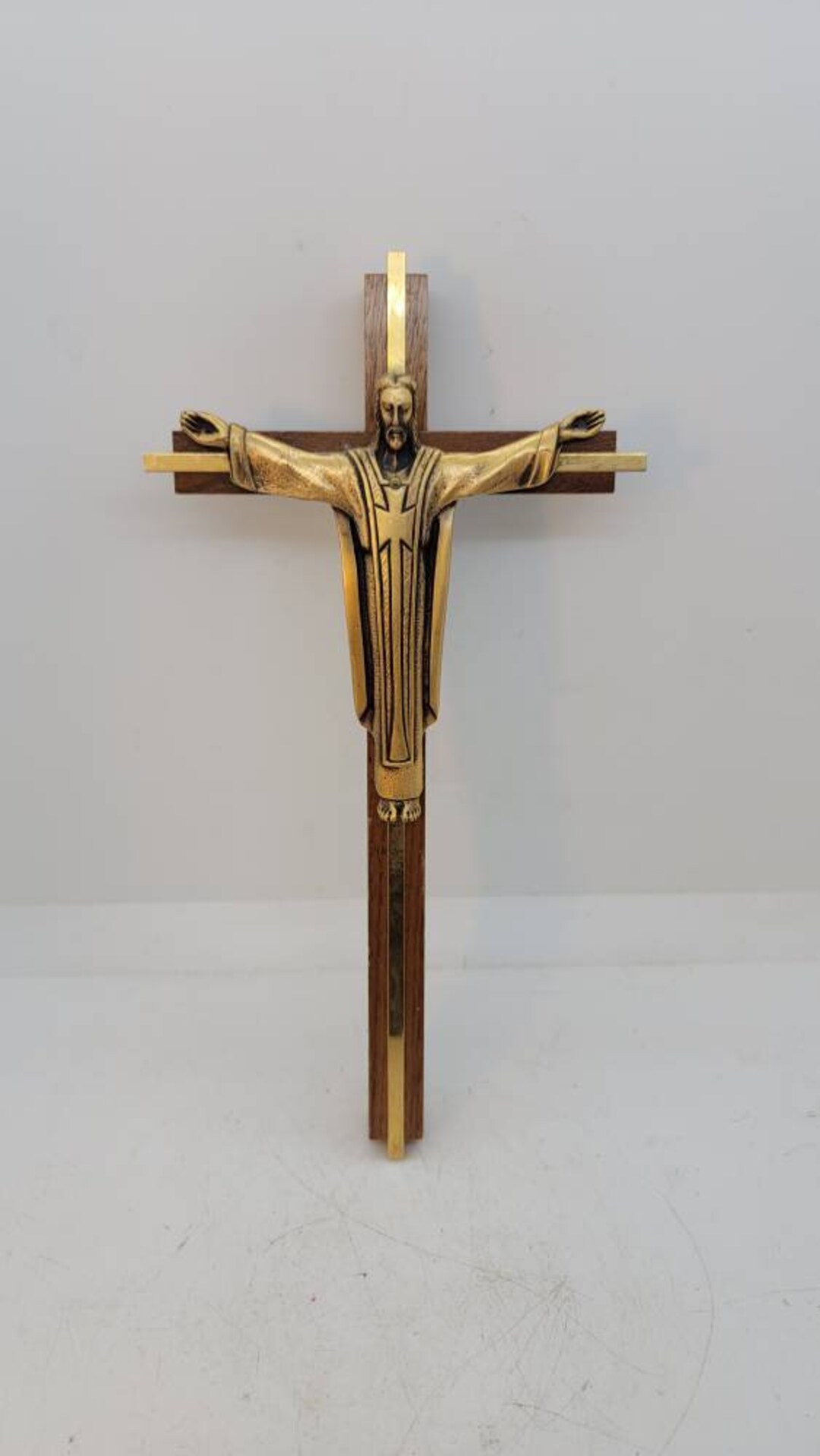 Walnut and Brass Crucifix Wall Hanging, Cross is 10 Inches Tall, 5 ...