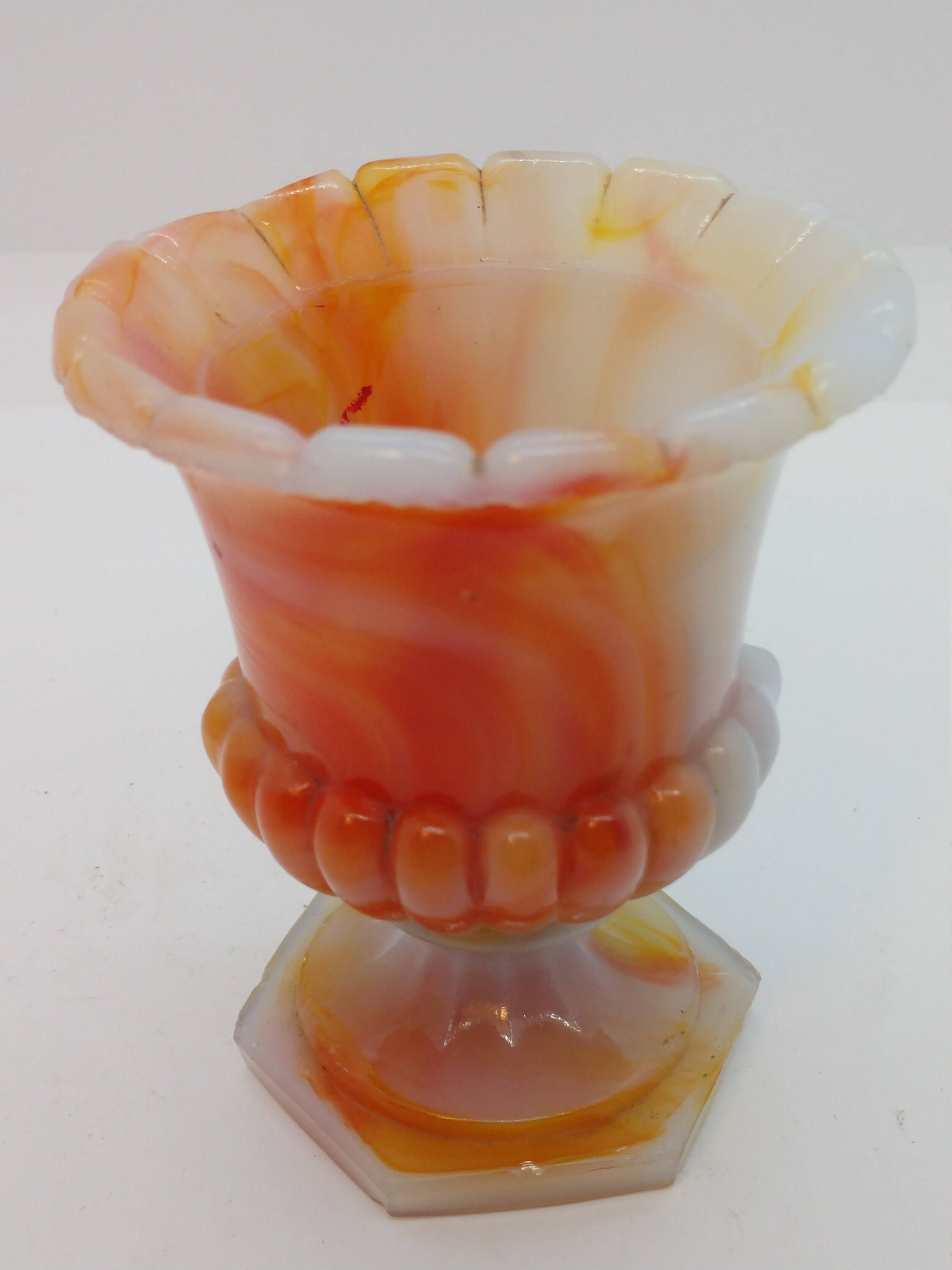 Akro Agate Orange White Slag Glass Vase or Toothpick Holder | Etsy