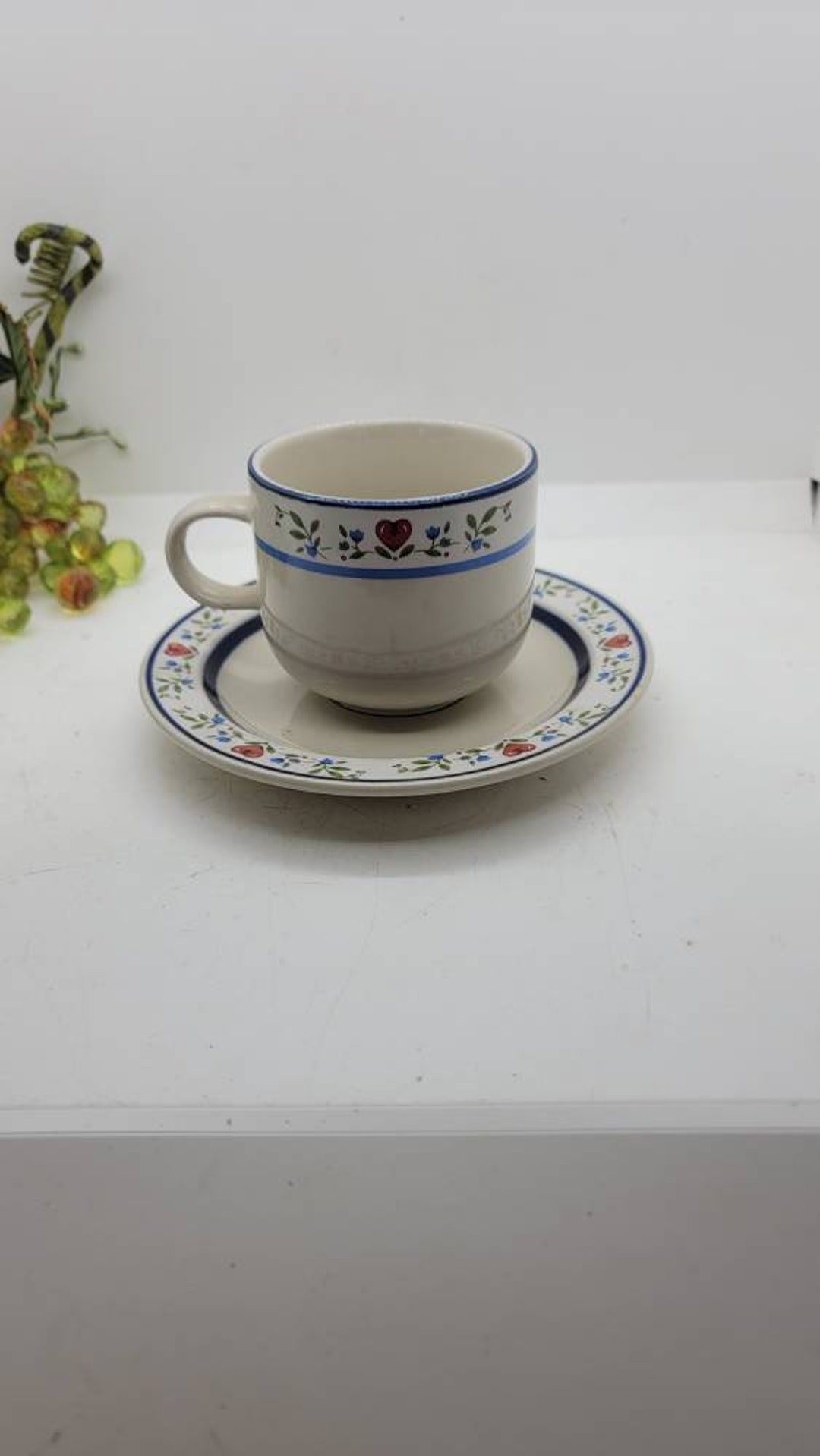 Set of Five Tienshan Stoneware country Morning Red Hearts Cups and ...